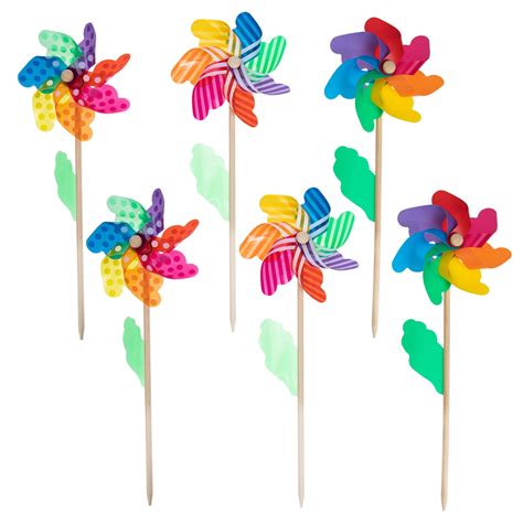 Jojofuny Garden Pinwheels Decor Rainbow 6pcs 7 1in