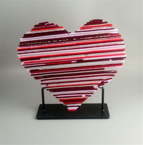 Patchwork Heart Fused Glass Art Sculpture Fb615 Wedding T Etsy