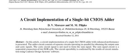 مقاله A Circuit Implementation of a Single bit CMOS Adder راهمراه بافایل hspice