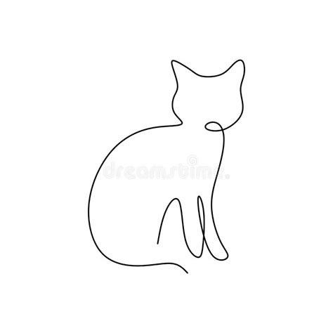 One Line Cat Design Silhouette Hand Drawn Minimalism Style Vector