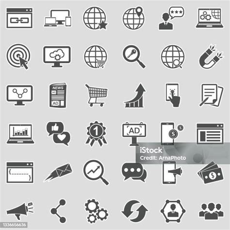 디지털 마케팅 아이콘 스티커 디자인 벡터 일러스트레이션 개발에 대한 스톡 벡터 아트 및 기타 이미지 개발 개선 검사 보기 Istock