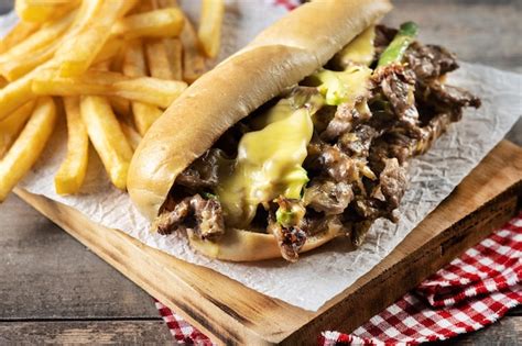 Premium Photo Philly Cheesesteak Sandwich With Beef Cheesegreen