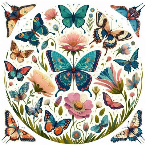 Circle Of Various Butterfly Over The Meadow Stock Illustration Illustration Of Isolated