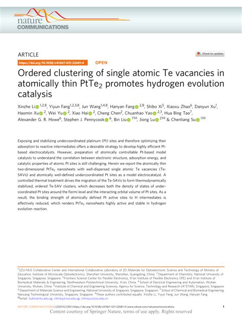 Pdf Ordered Clustering Of Single Atomic Te Vacancies In Atomically