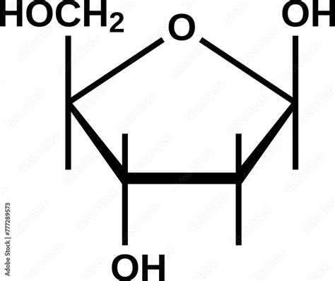 Beta Deoxyribose Cyclic Structural Formula Furanose Form Of Deoxyribose Vector Illustration