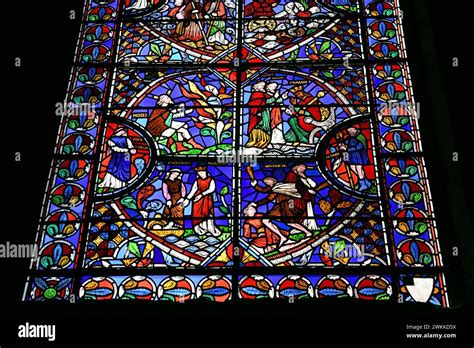 Lincoln Cathedral Stained Glass Window Lincolnshire England Stock