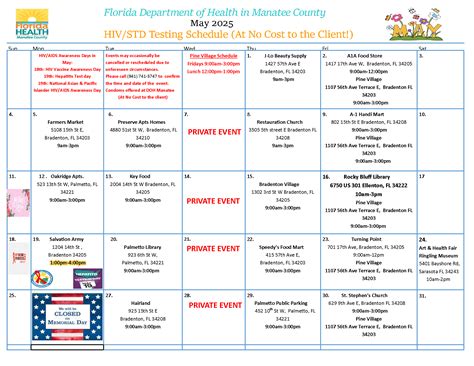 Hivstd May Testing Schedule Calendar Florida Department Of Health In Manatee Hivstd May Testing Schedule Calendar Florida Department Of Health In Manatee