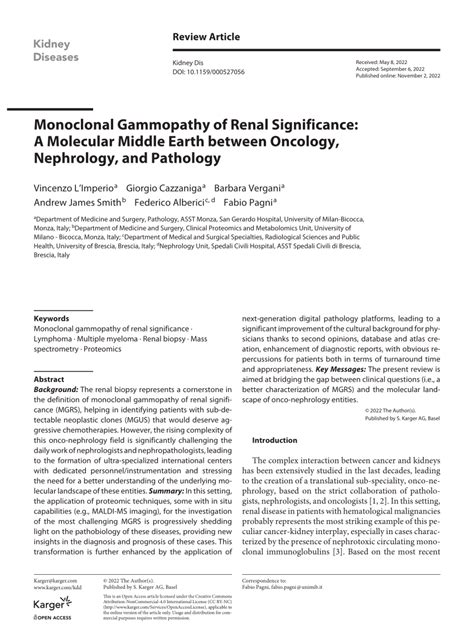 Pdf Monoclonal Gammopathy Of Renal Significance A Molecular Middle