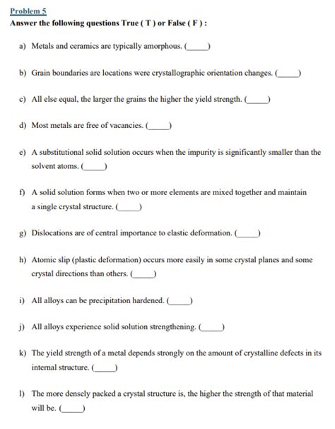 Solved Problem 5answer The Following Questions True T ﻿or