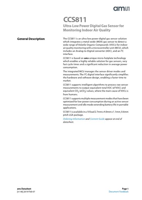 Ccs811 Datasheet Pdf Ams Ultra Low Power Digital Gas Sensor