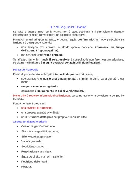Colloquio Di Lavoro Criteri Appunti Di Psicologia Docsity