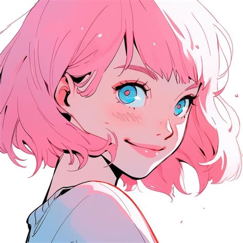 Premium Photo Anime Girl With Pink Hair And Blue Eyes Looking At The