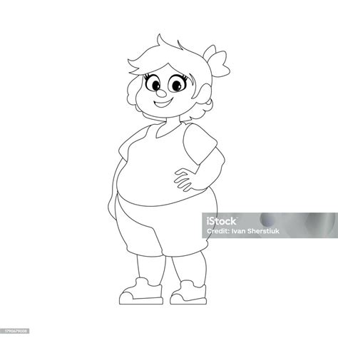 Dessin Au Trait Noir Et Blanc Grosse Femme Posant Et Souriante Jolie