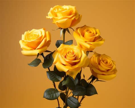 Three Yellow Roses In A Vase On A Yellow Background Stock Illustration