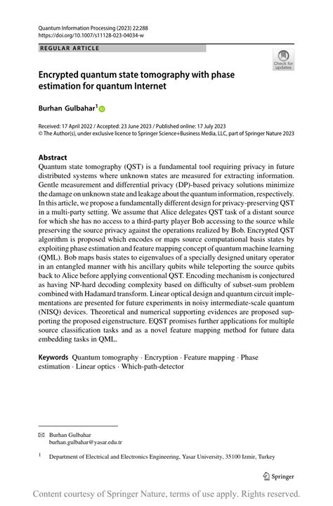 Encrypted Quantum State Tomography With Phase Estimation For Quantum Internet