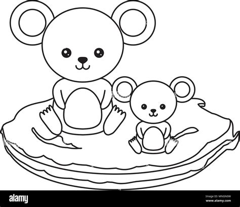 Cute Mouses On The Grass Over White Background Vector Illustration