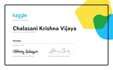 Chalasani Krishna Vijaya Completed The Pandas Course On Kaggle