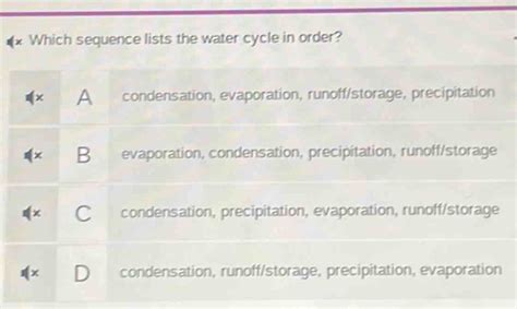 solved which sequence lists the water cycle in order [others]