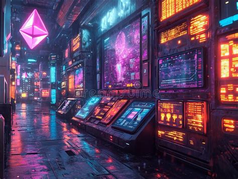 A Futuristic Control Room Command Center With Multiple Workstations
