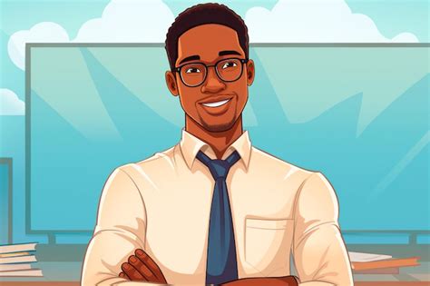 Premium Ai Image Cartoon Male Teacher On Classrom Background Ai Generated