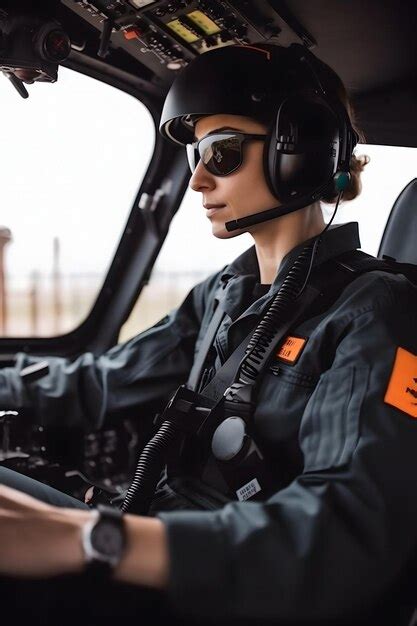 Premium AI Image Woman Pilot In The Cockpit Of A Helicopter Unusual Profession Generated AI