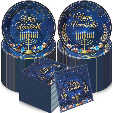 Amazon Teenyyou Pcs Hanukkah Disposable Paper Plates And Napkins Bulk Hanukkah Party