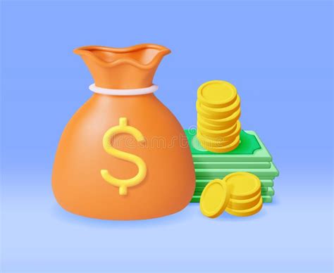 3d Money Cloth Bag With Dollar Sign And Cash Money Stock Illustration
