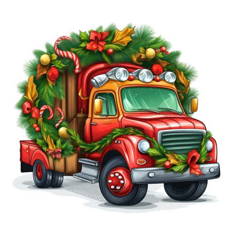 Premium Photo Cartoon Christmas Truck With Decorations And Bows On