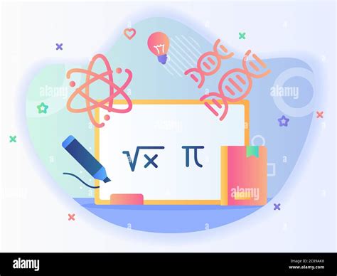 Write Formula On White Board Background Of Science Icon Set Atom Dna Genome With Flat Style