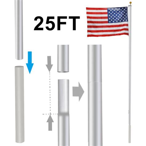 Heavy Duty 25ft Flag Pole Sectional Kit Outdoor Halyard Pole With 1pc Us Flag Ebay