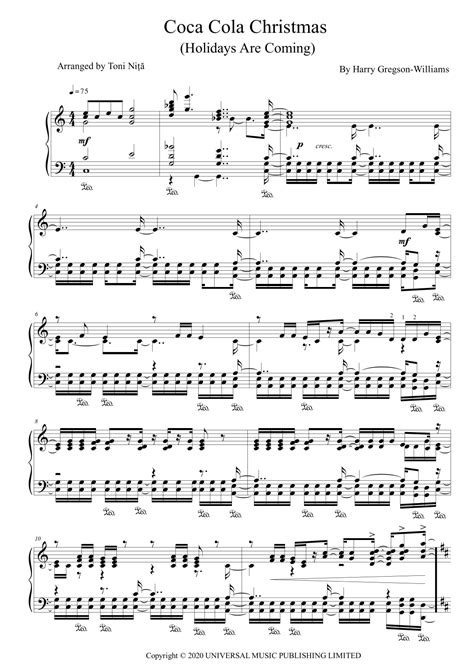 Coca Cola Christmas Arr Toni Nita By Harry Gregson Williams Sheet