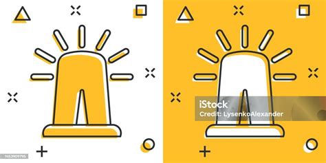 코믹 스타일의 비상 알람 아이콘 격리 된 배경에 경고 램프 만화 벡터 그림 경찰 긴급 스플래시 효과 기호 비즈니스 개념 건강