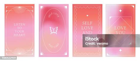 간단한 미니멀리스트 선형 스타일의 디자인 요소와 삽화의 벡터 세트 자기 관리와 사랑 동기 부여 인용문 Y2k 스타일의 지문 및 포스터 밀레니엄에 대한 스톡 벡터 아트 및