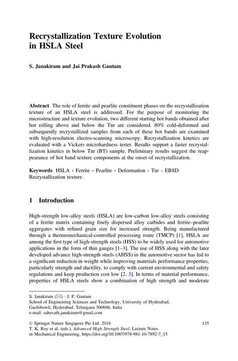 Pdf Recrystallization Texture Evolution In Hsla Steel