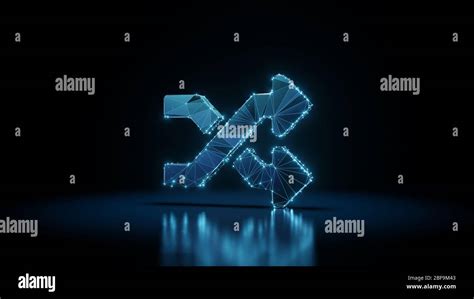 3d Rendering Wireframe Digital Techno Neon Glowing Symbol Of Random Arrows With Shining Dots On