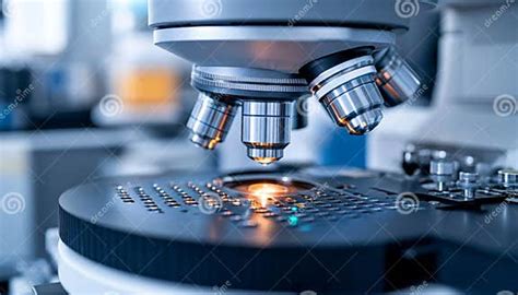 detailed close up of medical microscope with calibrated lenses