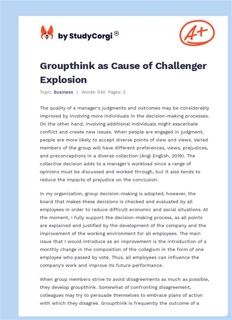 Groupthink As Cause Of Challenger Explosion Free Essay Example