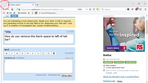 How Do You Remove The Blank Space To Left Of Tab Bar Firefox