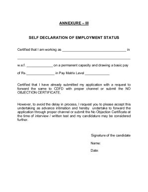 Fillable Online Declaration Of Employment Formemployees Who Are