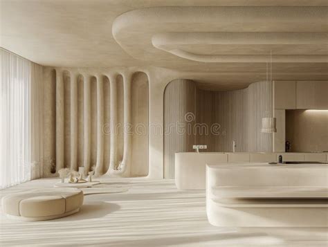 Modern Minimalist Interior With Soft Beige Tones And Curved