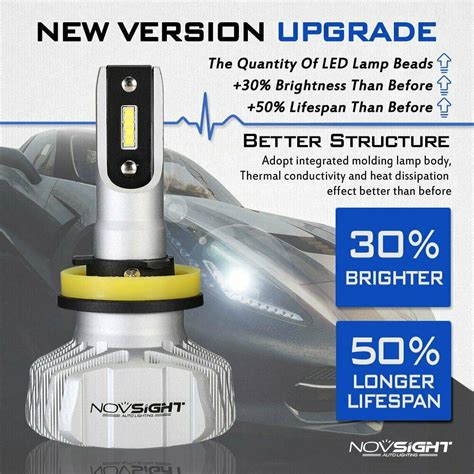 หลอดไฟหนารถยนต novsight H 11 H 8 H 9 Fanless LED 10000LM Shopee