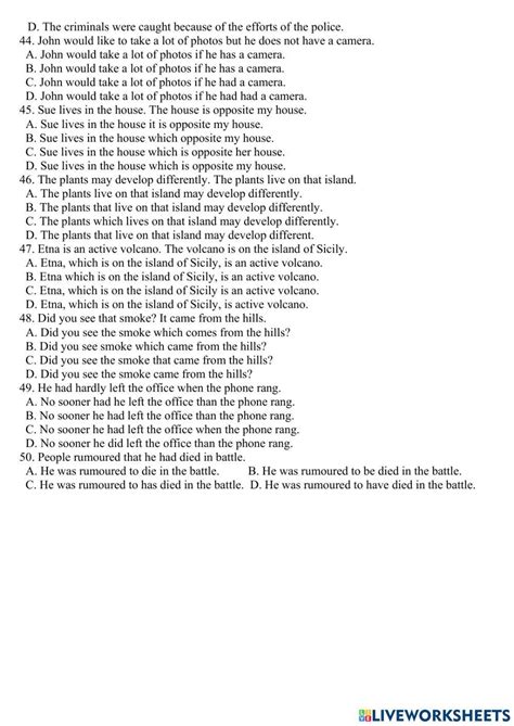 Pdf online exercise: Sentence transformation | Live Worksheets