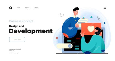 Premium Vector Design And Development Landing Page Template With Programmer Or Designer Working