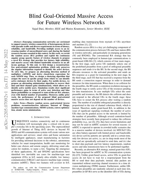 Pdf Blind Goal Oriented Massive Access For Future Wireless Networks