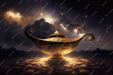 Premium Photo Lamp Of Wishes In The Desert Genie Coming Out Of The