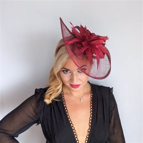 Burgundy Feather Large Teardrop Fascinator Hat House Of Hats