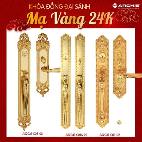 Khóa đồng đại sảnh Archie AS C mạ vàng K Khóa cửa cao cấp Archie Phụ kiện Mộc