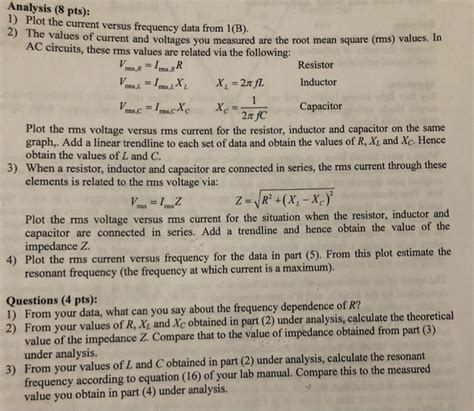 Solved 1 Analysis 8 Pts 1 Plot The Current Versus