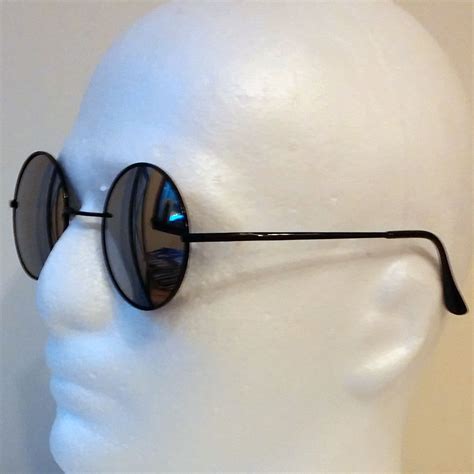 Circle Sunglasses Mirror Lenses Black Frame
