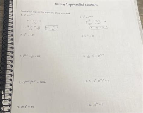 Solved Solve Each Exponential Equation Show Your Work 1 Chegg